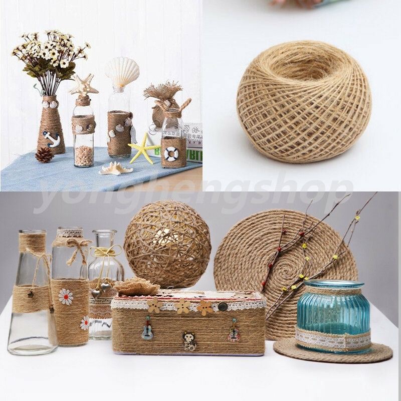 100M Retro Handmade Jute Hemp Rope DIY Lighting Decor Twine Party Gift ...