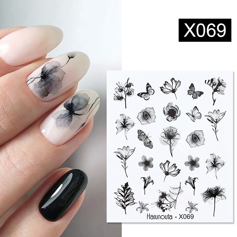 Black Color Nail Sticker Water Transfer Nail Decal Palm Tree Leaves ...