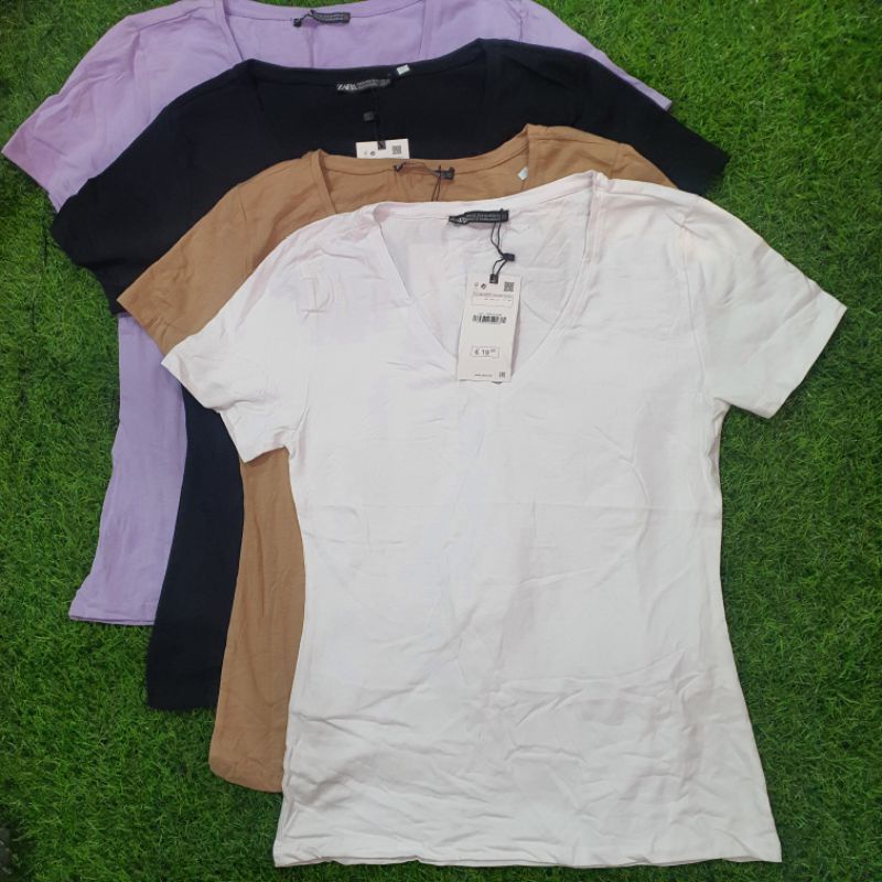 ZARA V-Neck Body Hug T-Shirt | Soft And Stretchable | Shopee Philippines