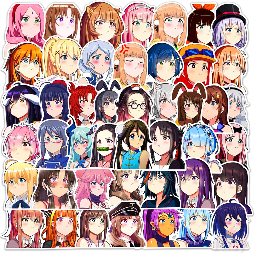 Anime Girls Angry Pout Series 01 Stickers 50Pcs/Set DIY Fashion ...