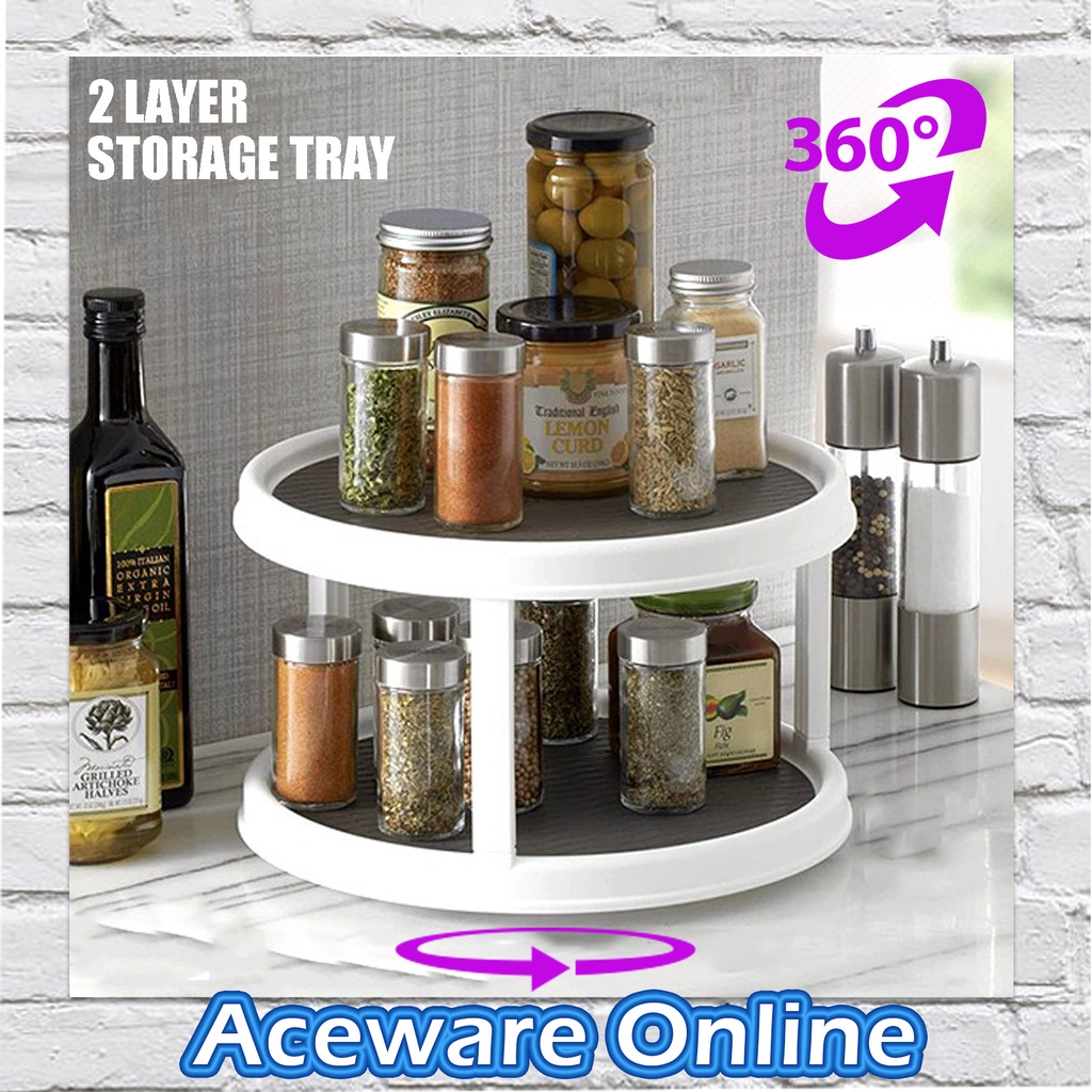 360 ROTATE 2 LAYER STORAGE TRAY 360 Rotating Spice Rack Seasoning ...