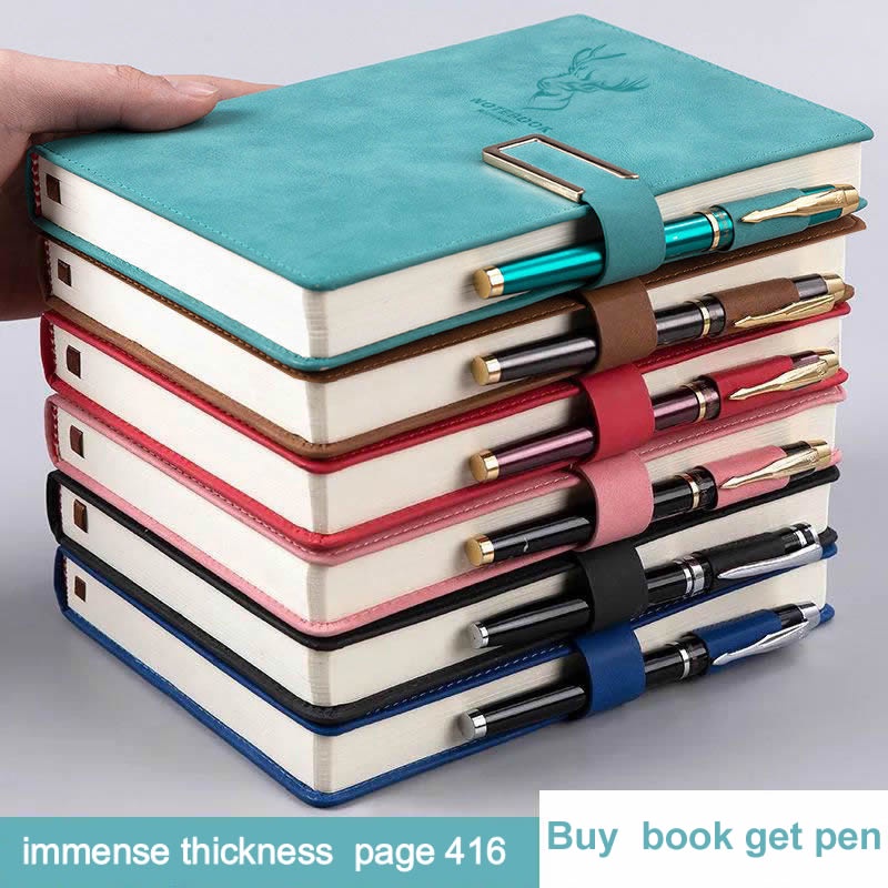 A5 Leather Notebook with pen Magnetic Snap Side College Office Writing ...