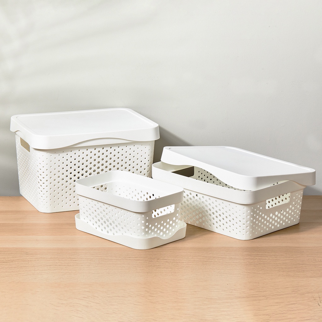 Vusign by Deli Plastic Storage Organizer Box With Lid Organizer Basket ...