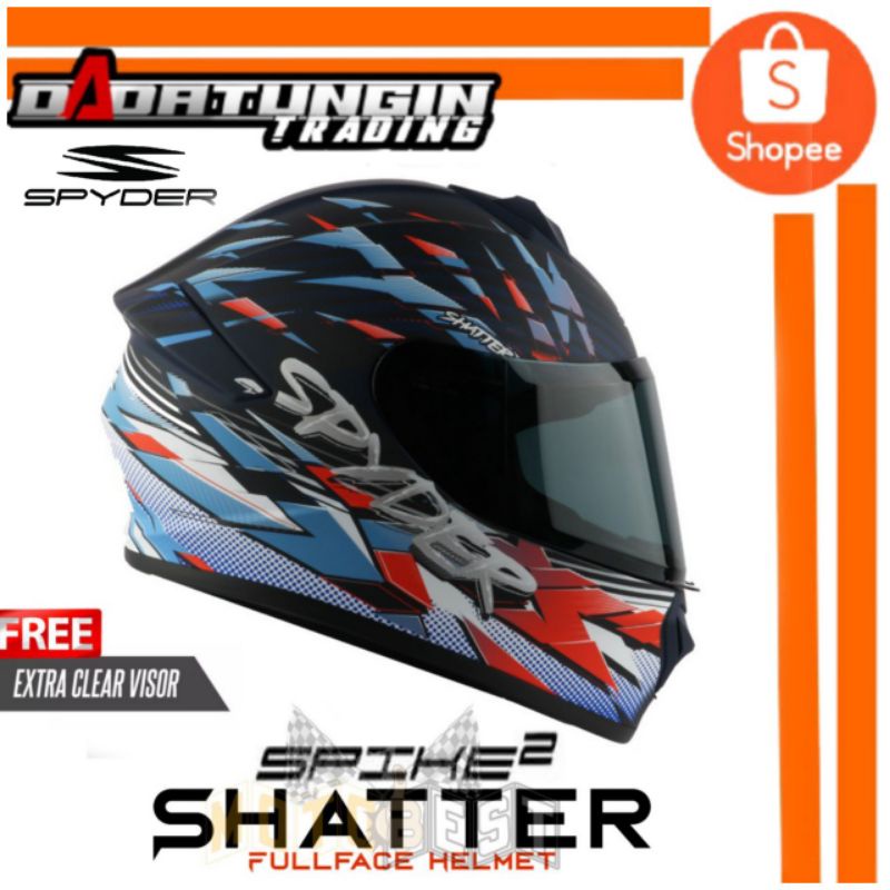 SPYDER Spike 2 S6 Shatter Fullface Helmet w/ Free Extra Clear Visor ...