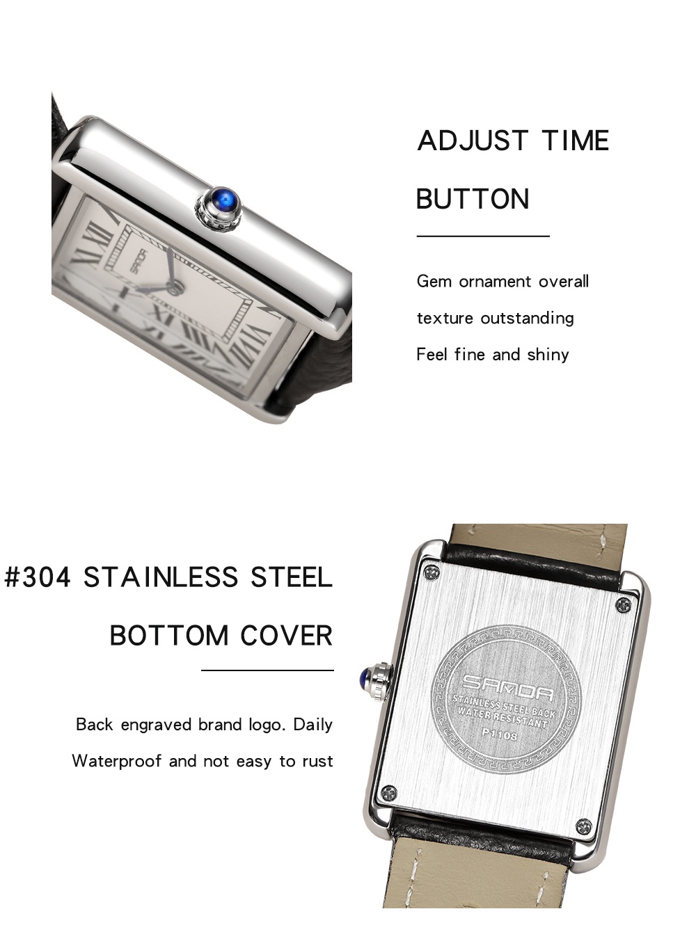 Sanda Rectangular Wrist Watches for Women Silver Case Ladies Watches ...