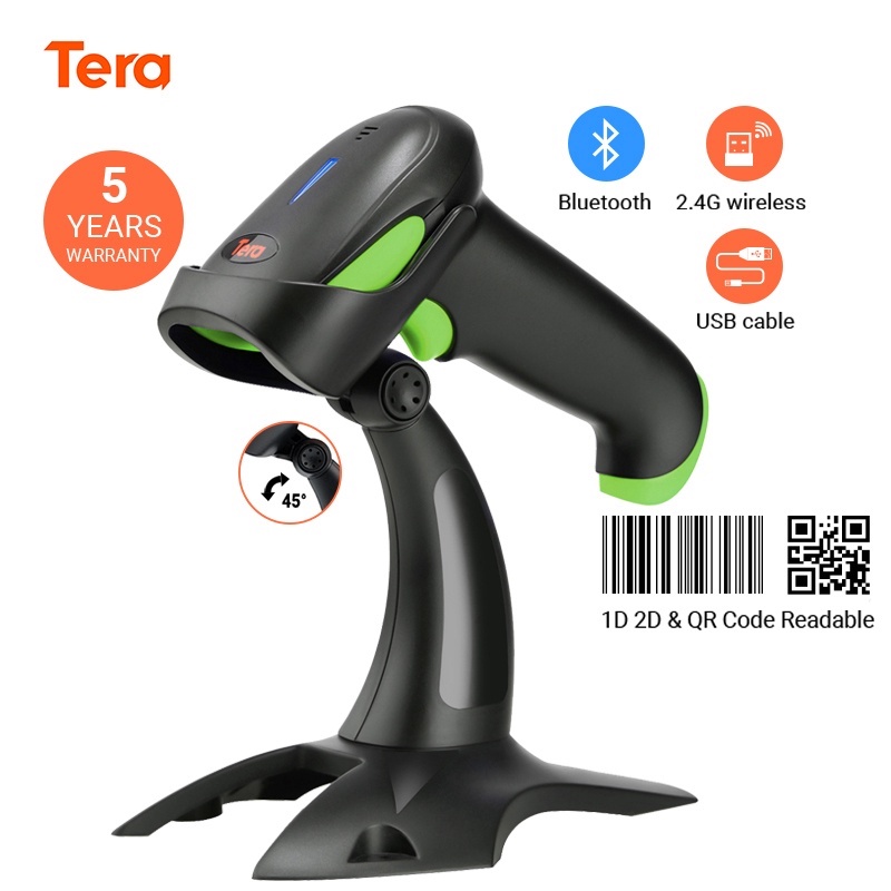 Tera Wireless 2D QR Barcode Scanner with Stand Bluetooth & 2.4G ...