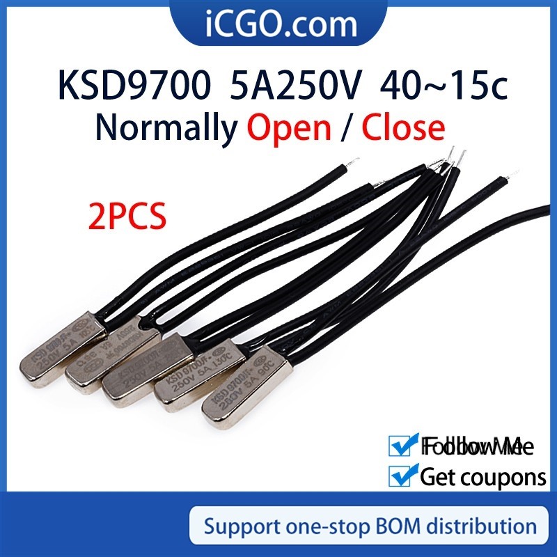 2PCS KSD9700 5A250V 40~120 Degree Celsius (N.O.) Normally Open Normally Close Bimetal Disc ...