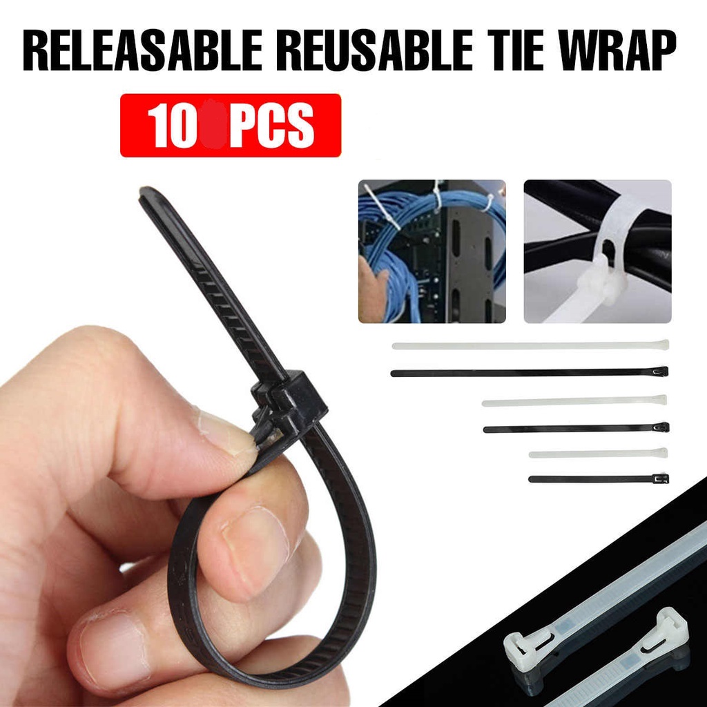 10 pcs Releasable / Reusable Nylon Zip Tie / Cable Ties Heavy Duty Self ...