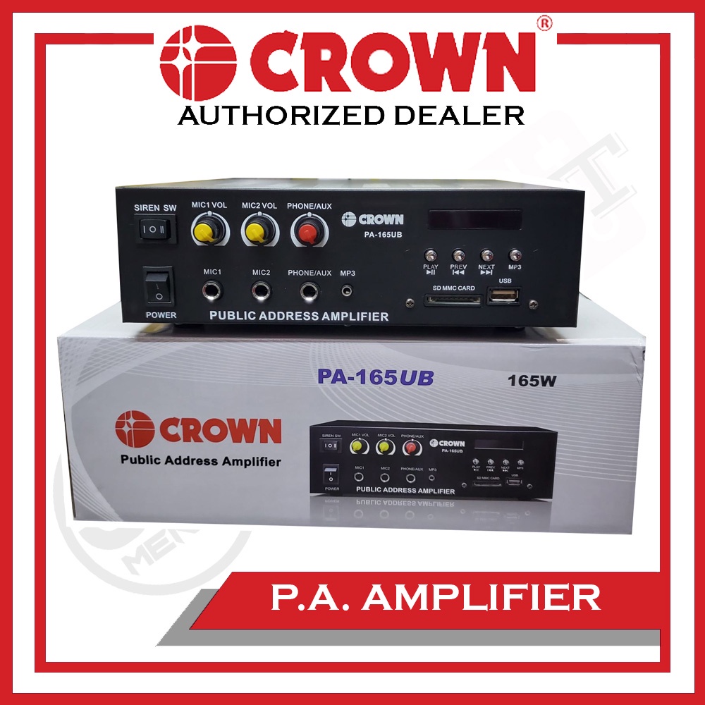 Crown (PA-165UB) 165w. x 2 - w/ 70V Line AC/DC 2CH P.A. Amplifier w ...