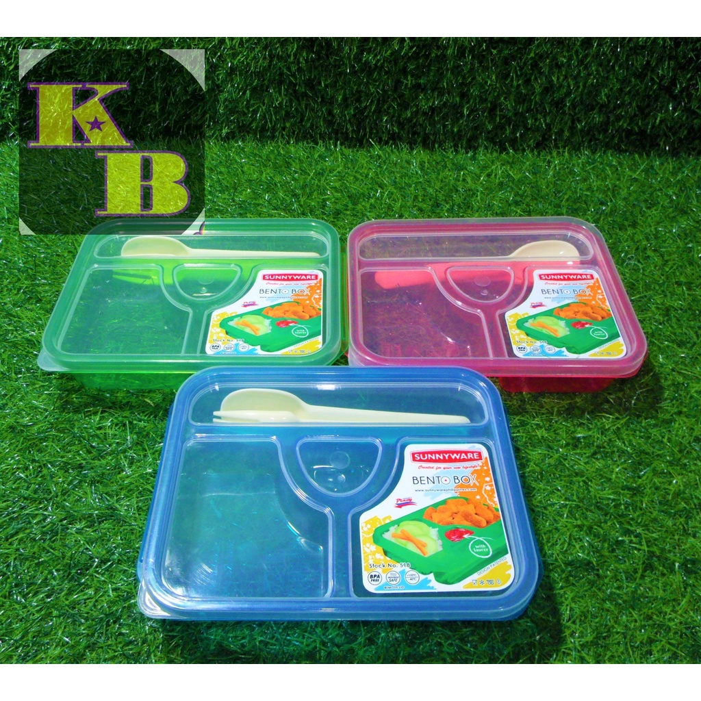 #518 Sunnyware Bento box w/ Sauce Pocket & Spoon & Fork (2 Sizes ...