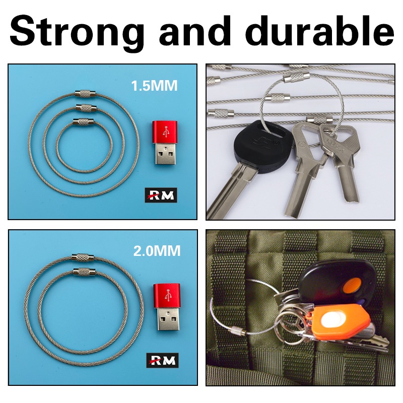 5/10/20PCS Stainless Steel Wire Keychain Cable Key Ring Locking EDC ...