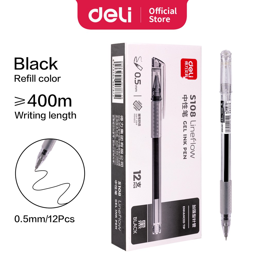 Deli Pen Gel Pen Black S108 Needle Tip (0.5mm) [Per Pen] | Shopee ...