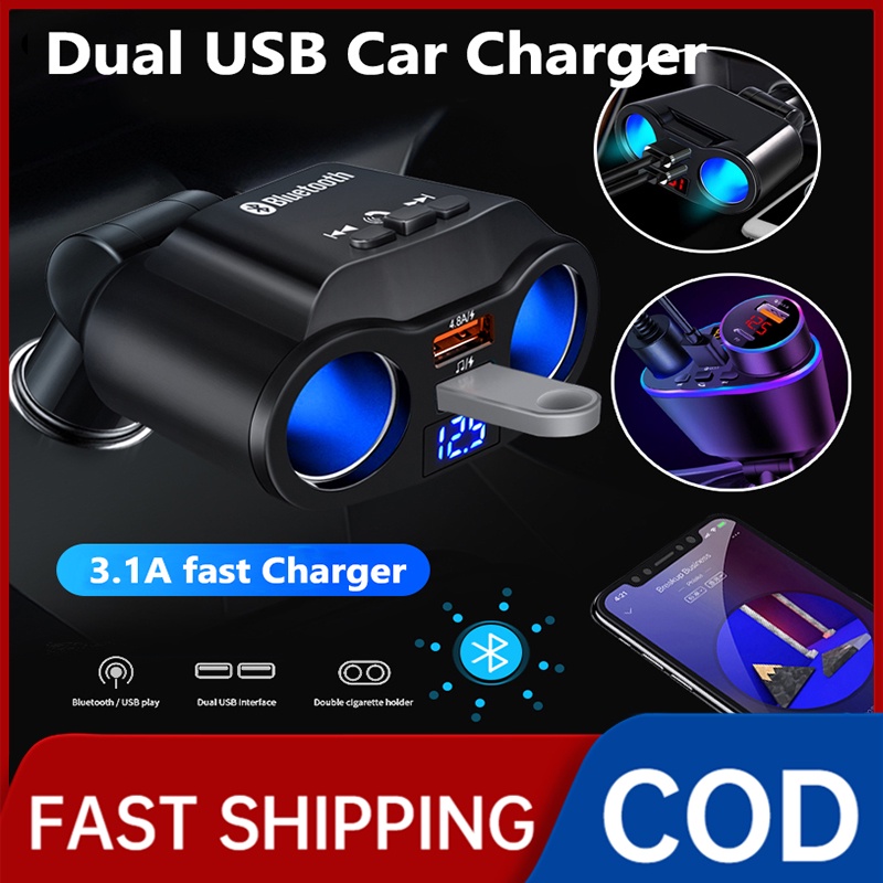 Dual USB Car Charger LED Cigarette Lighter Socket Adapter Charging ...