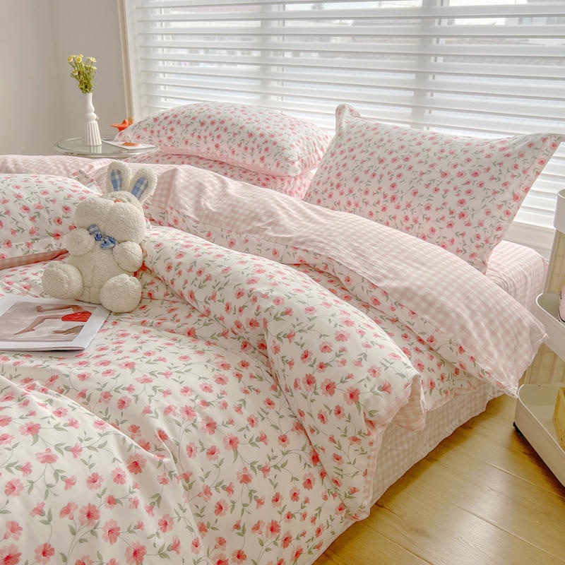 4 IN 1 Pure Cotton Bed Sheet Set Single Queen King Size Pink Color ...