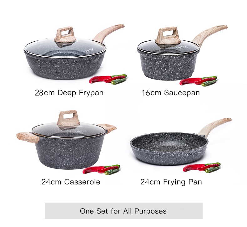 CAROTE Non Stick pan kitchen cookware set 7 pcs Kawali wok pot Die-Cast ...