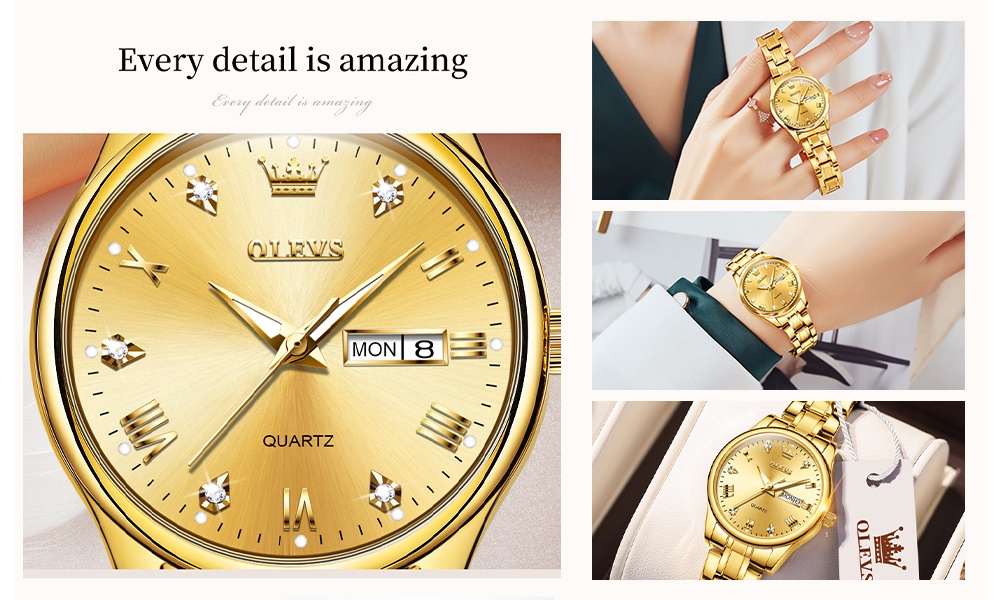 OLEVS Gold Watch For Woman Waterproof With Box Ladies Wrist Watches ...