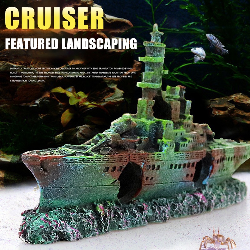 Resin Craft Wreck Boat Sunk Battleship War Ship Fish Tank Aquarium ...