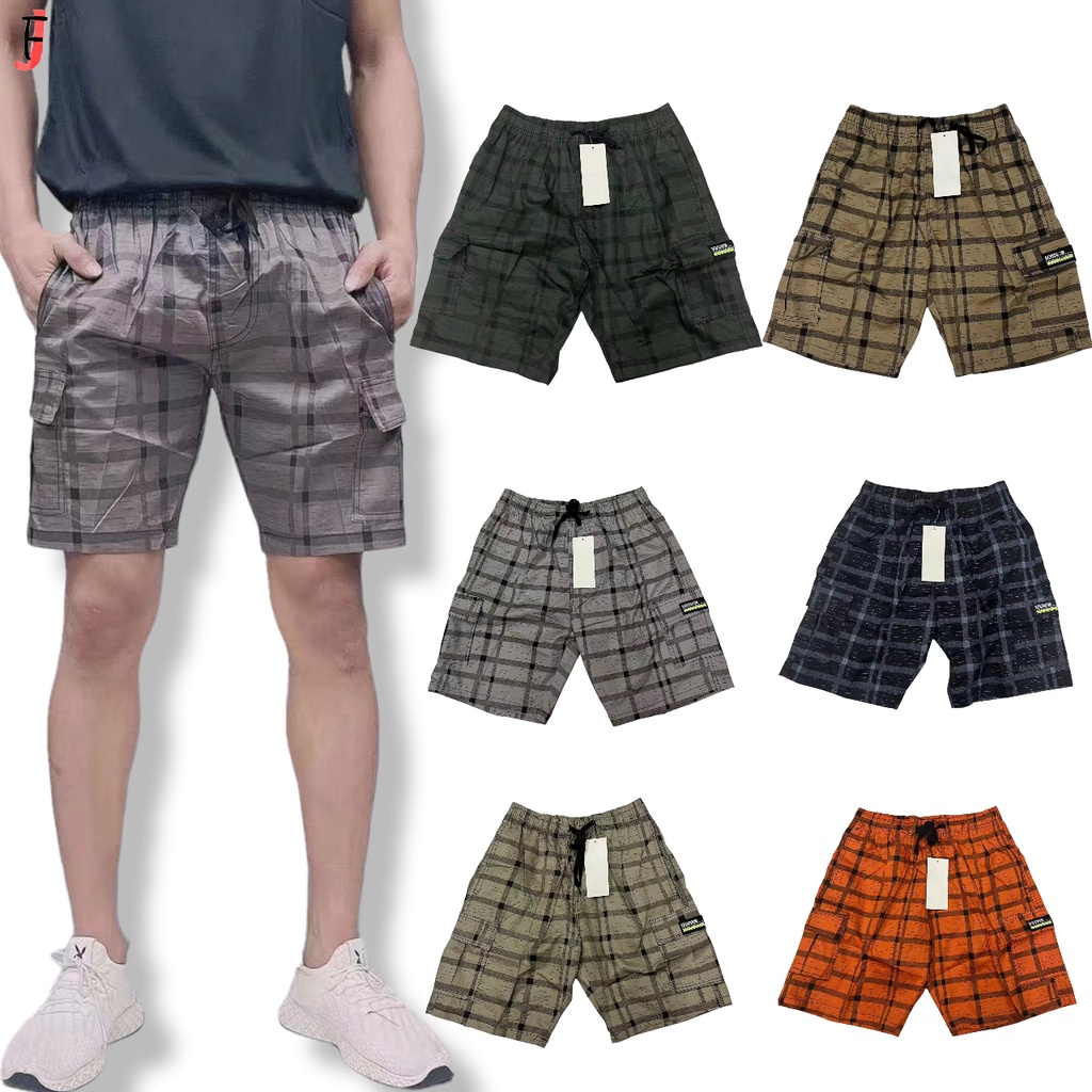 New men's cargo short 4 pockets chekered plaid garterized S6608 ...