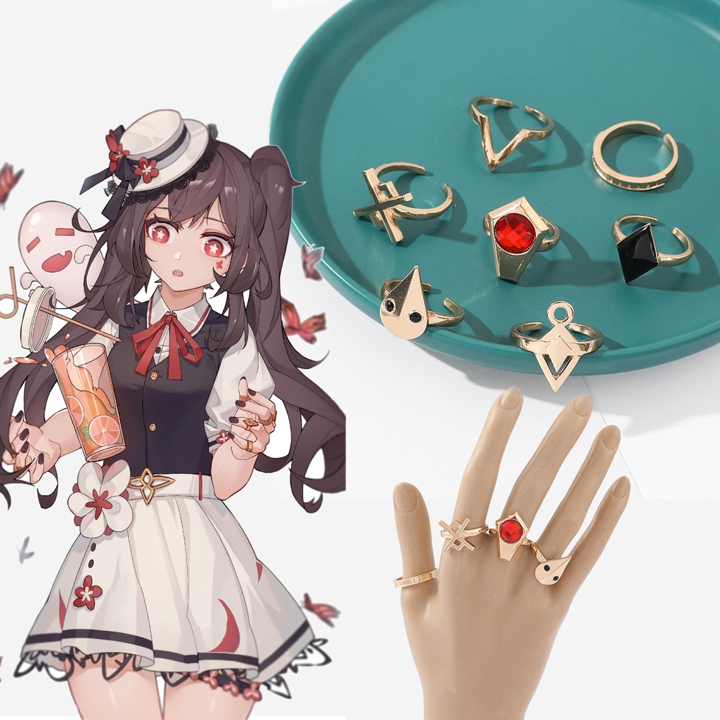 7pcs Genshin Impact Hutao Cosplay Game Accessories Rings Props Stage ...