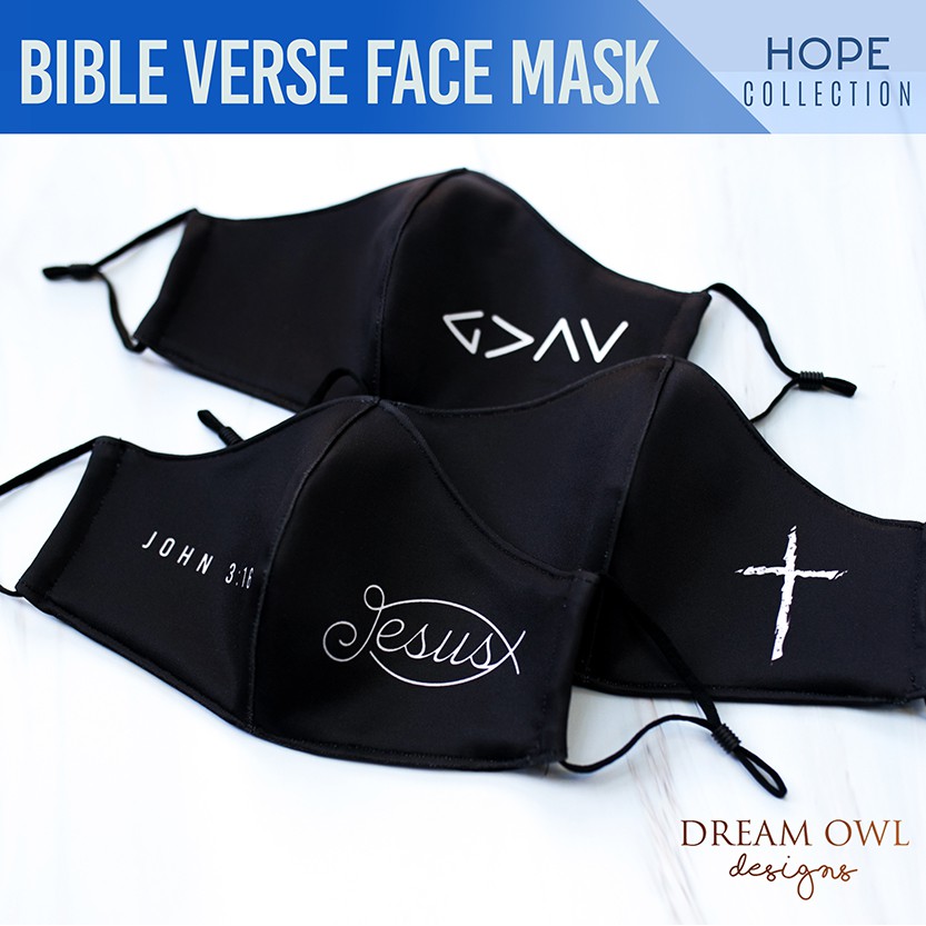 Bible Verse Face Mask _ Black & Cross (Sublimation, Washable, Neoprene ...