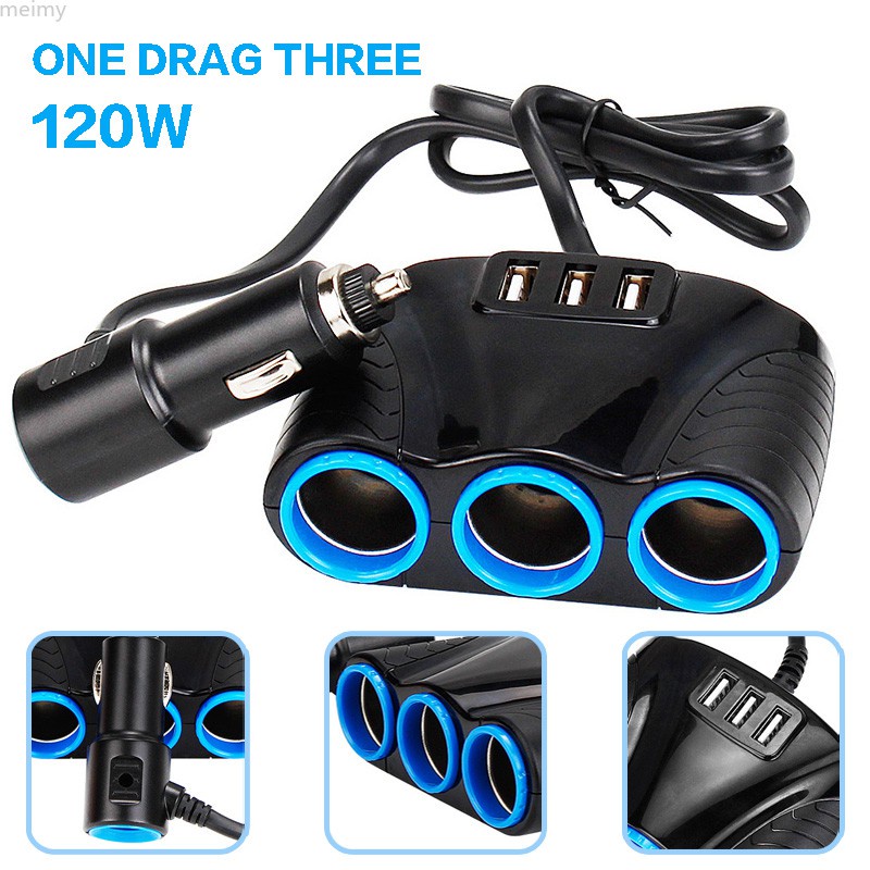3 Way DC12V Multi Socket Car Cigarette Splitter Lighter Adapter USB ...