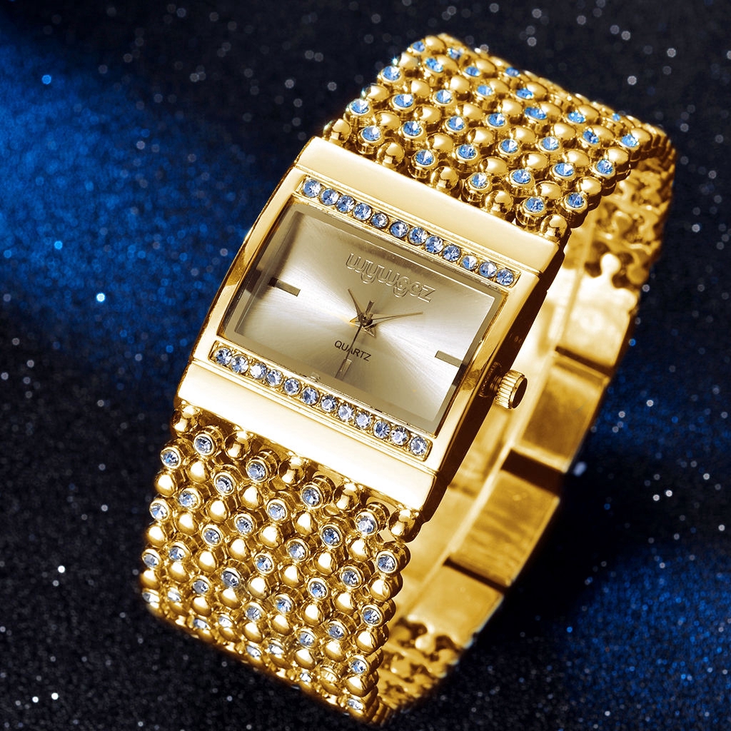 Women Square Rhinestone Bracelet Watch Luxury Stainless Steel ...