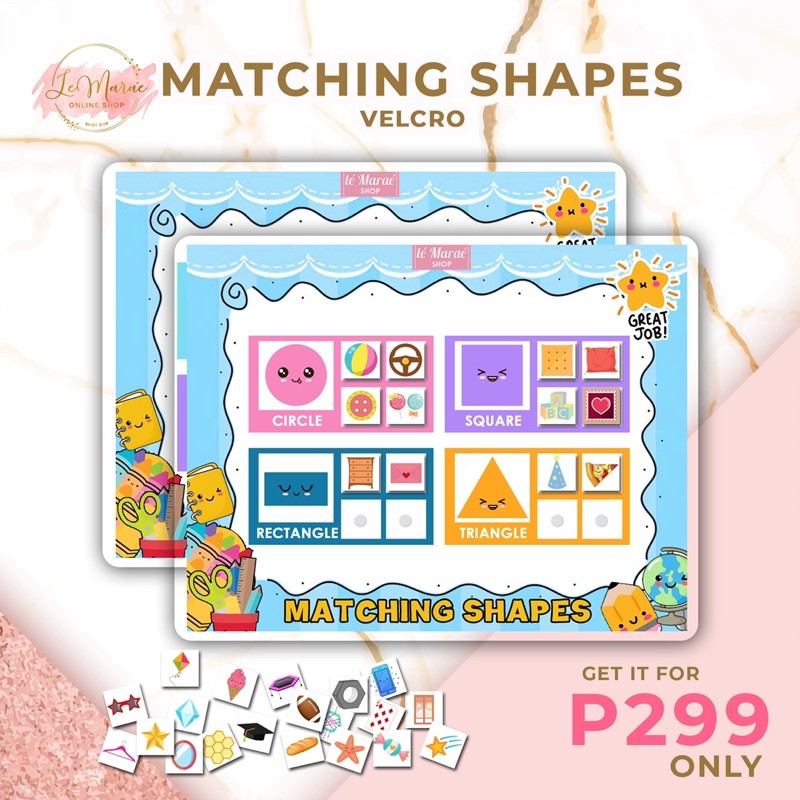 MATCHING SHAPES Velcro Busy Book Laminated Educational Worksheets Kids ...