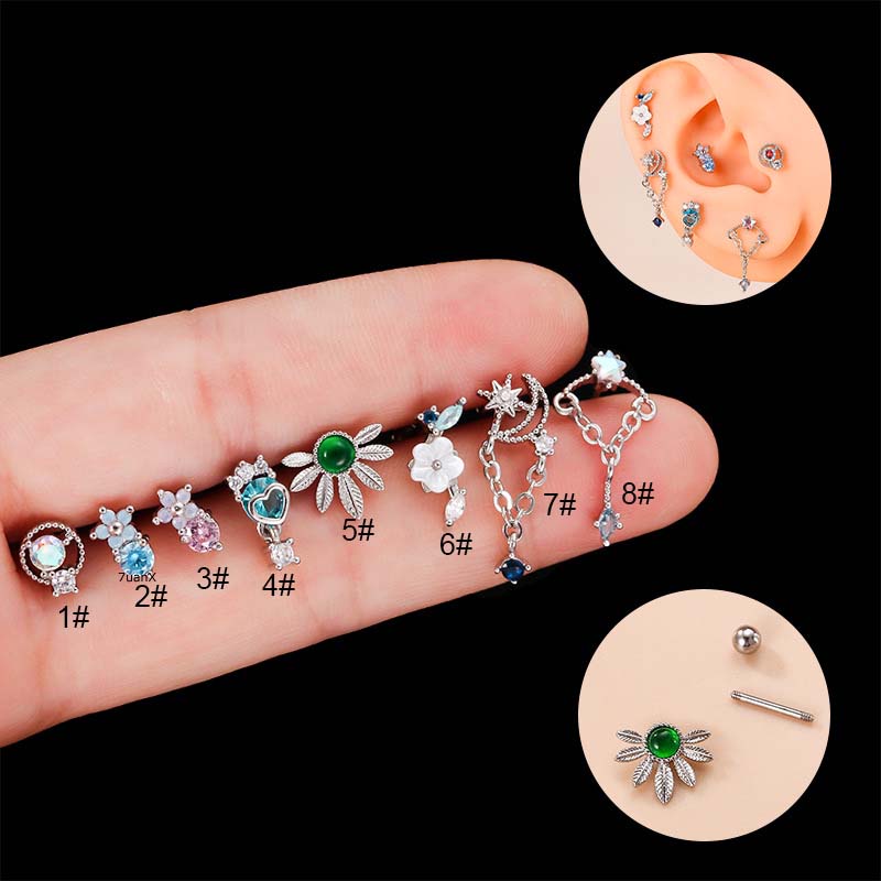 1 Piece Chic Double Screw Female Stud Earrings Tragus Pinna Upper Lobe ...