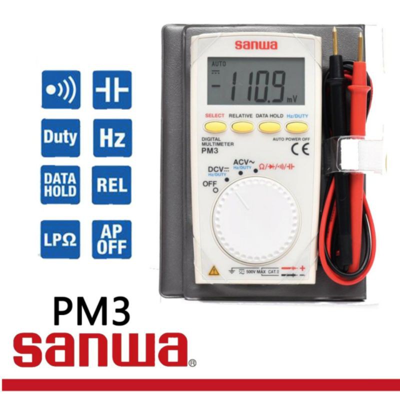 Sanwa PM3 Digital Multimeters Pocket Type AC/DC Voltmeter Resistance Capacitance Frequency ...
