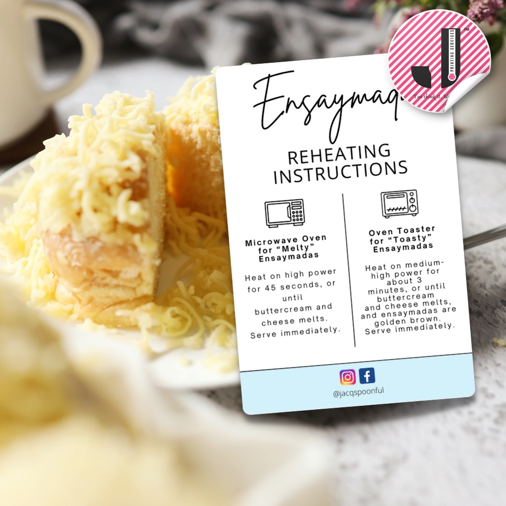 Ensaymada Reheating Instructions Card, Ensaymada Care Guide, Ensaymada ...