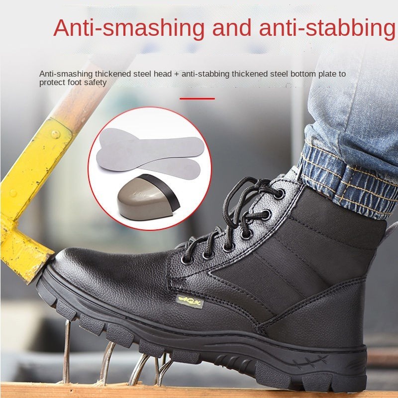 Safety shoes men's anti-smashing anti-piercing steel toe cap work boots ...