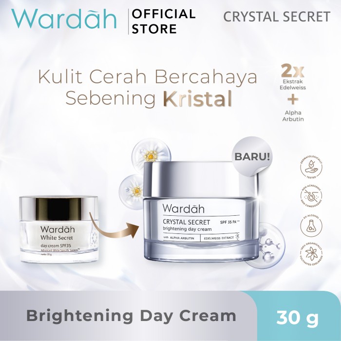 Wardah Crystal Secret Brightening Day Cream Morning Cream 30g 15ml 9ml ...