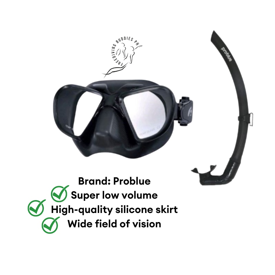PROBLUE SUPER LOW VOLUME Mask & Snorkel Set - Freediving Skindiving ...