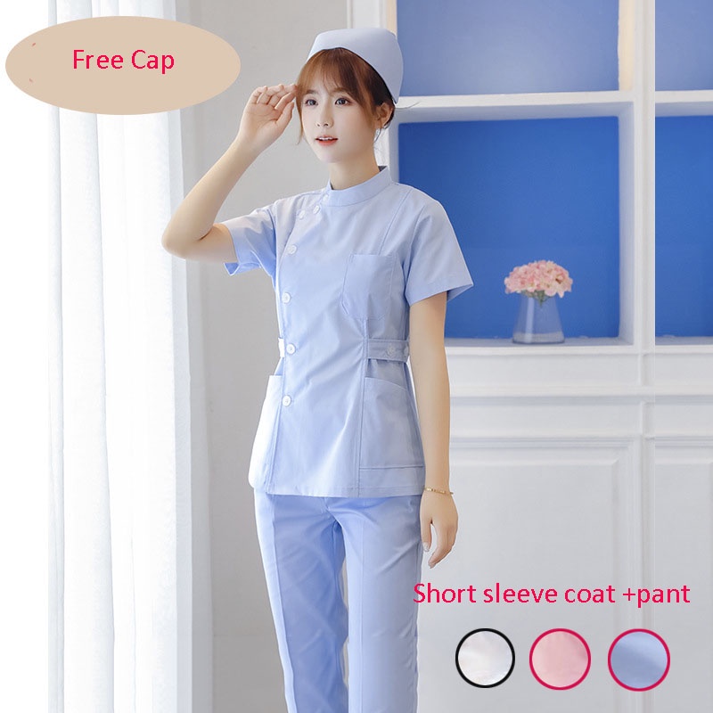 Free Name Slim Fit Scrub Suit Set White Coat Doctor Full Hospital Suit ...