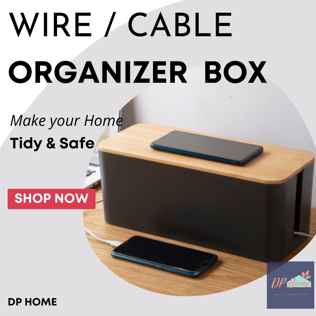 Cable Wire Power Strip Extension Organizer Box with Bamboo Lid Cover ...