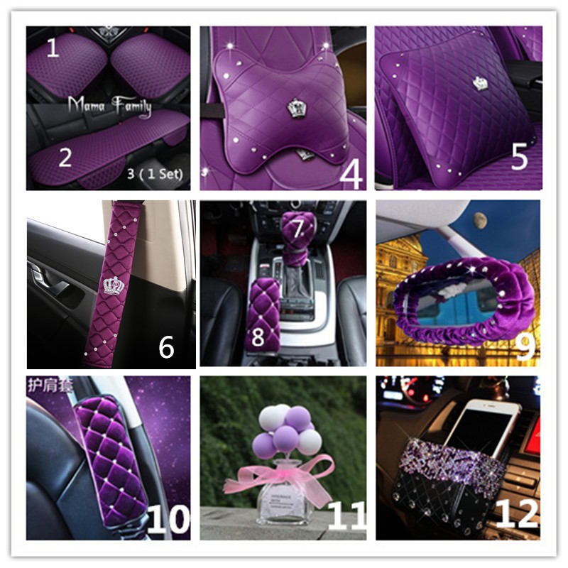 Purple Car Seats Covers Steering Wheel Cover PU Leather Old Car ...