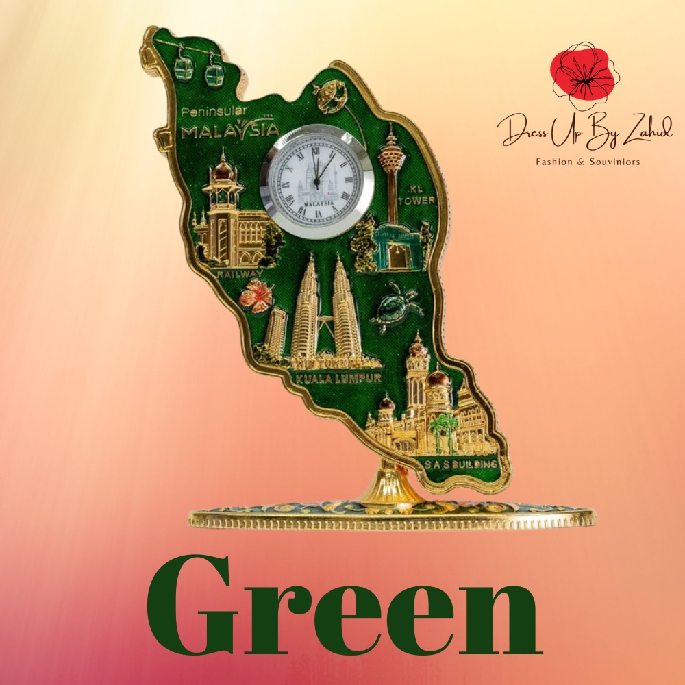 Table Clock Display With Map / Malaysian Souvenir Clock / Map Souvenir ...