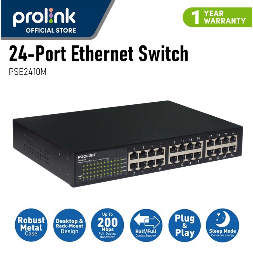 PROLiNK PSE2410M 24-Port Fast Ethernet Rack-Mount 10/100Mbps Switch ...