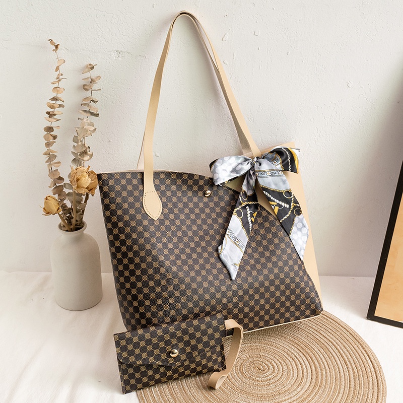 3 in 1 Women Leather Shoulder Tote Bag With Money Pouch And Silk Scarf ...