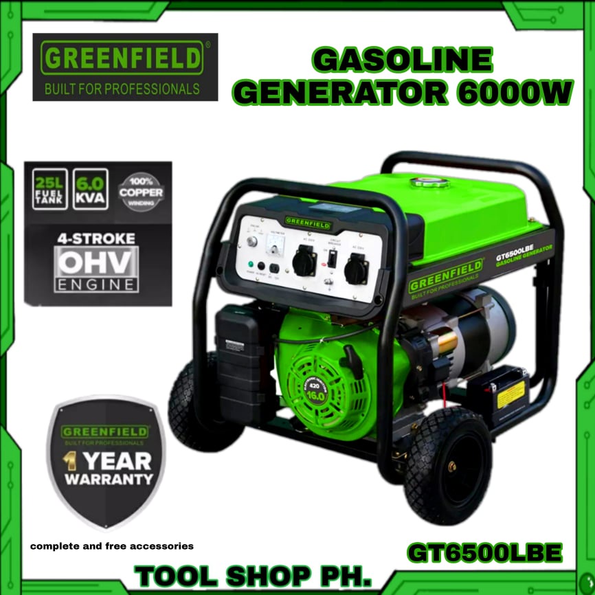 GREENFIELD 6000W/6KVA Gasoline Generator GT6500LBE Electric and Recoil ...
