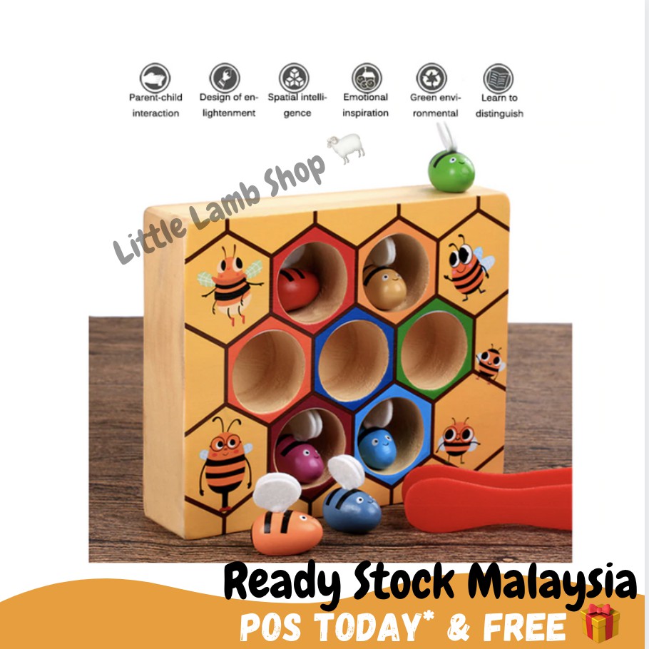 Beehive game/ Clip the bee/Wooden bee Toy/ Color Matching/ STEM ...