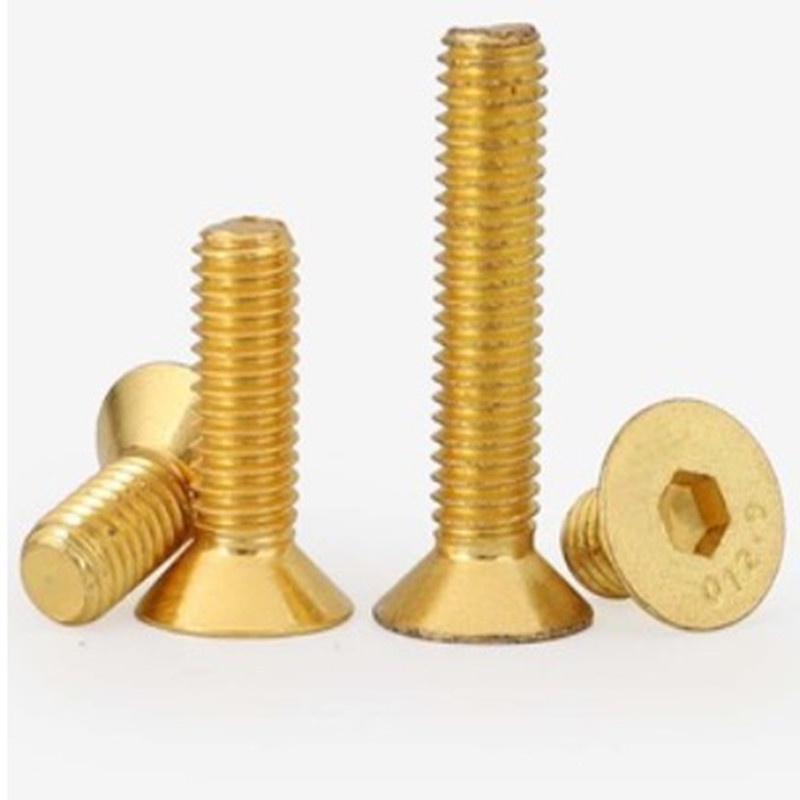 10pcs DIN7991 Grade 12.9 Titanium Plating Gold Screw M2 M2.5 M3 M4 M5 Countersunk Flat Head Hex ...