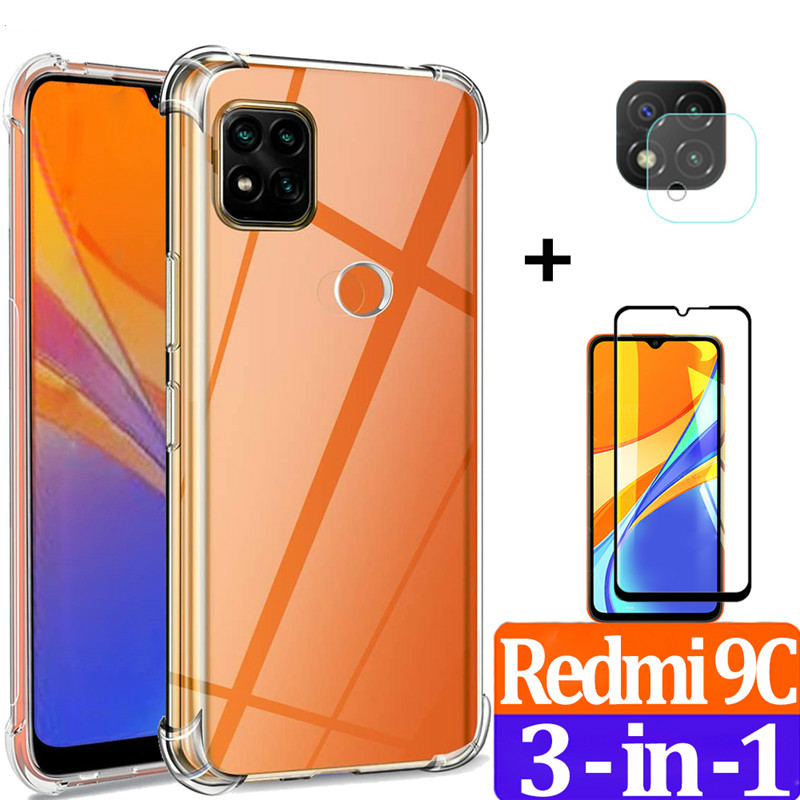Xiaomi Redmi 9C NFC 9A Silicone Phone Case+Glass Airbag Shockproof ...