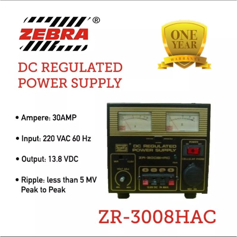 Zebra ZR-3008HAC 30Amp / 30A / 30 Ampere DC Regulated Power Supply ...