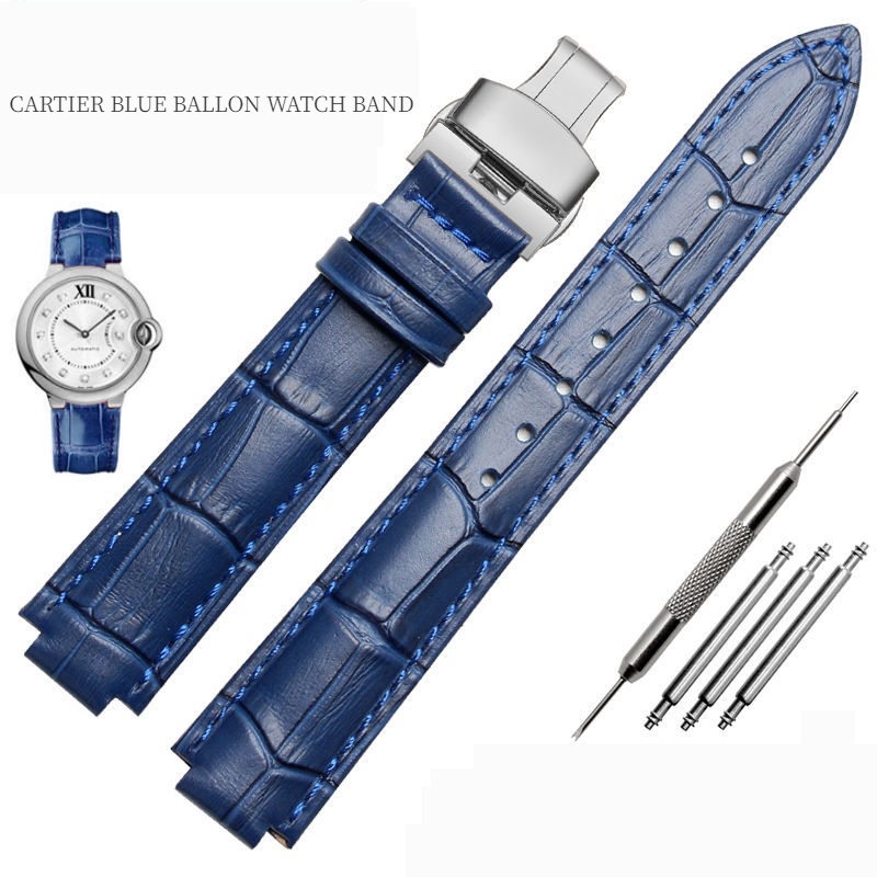 Genuine Cowhide Leather Watch Band for Cartier Blue Balloon Cartier ...