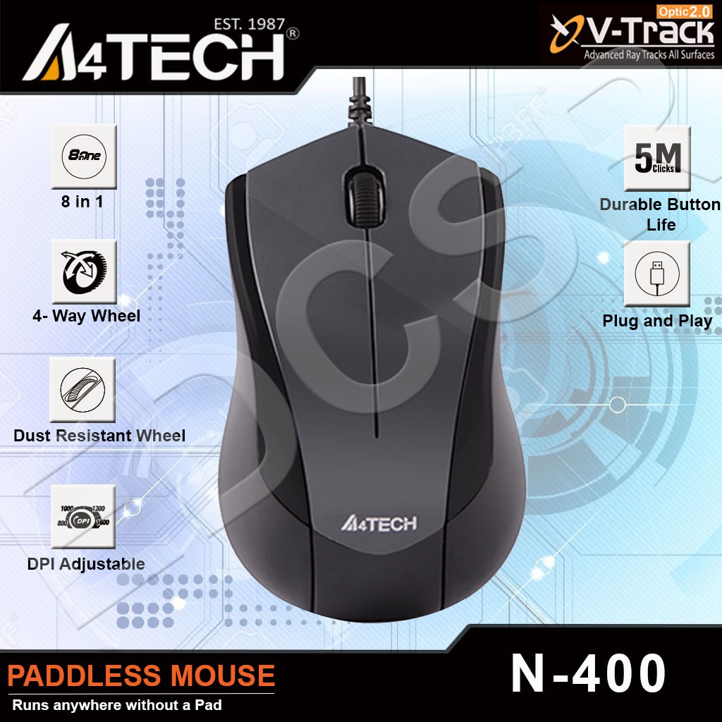 A4Tech V-Track Optical Padless Mouse N-400 (Grey) | Shopee Philippines