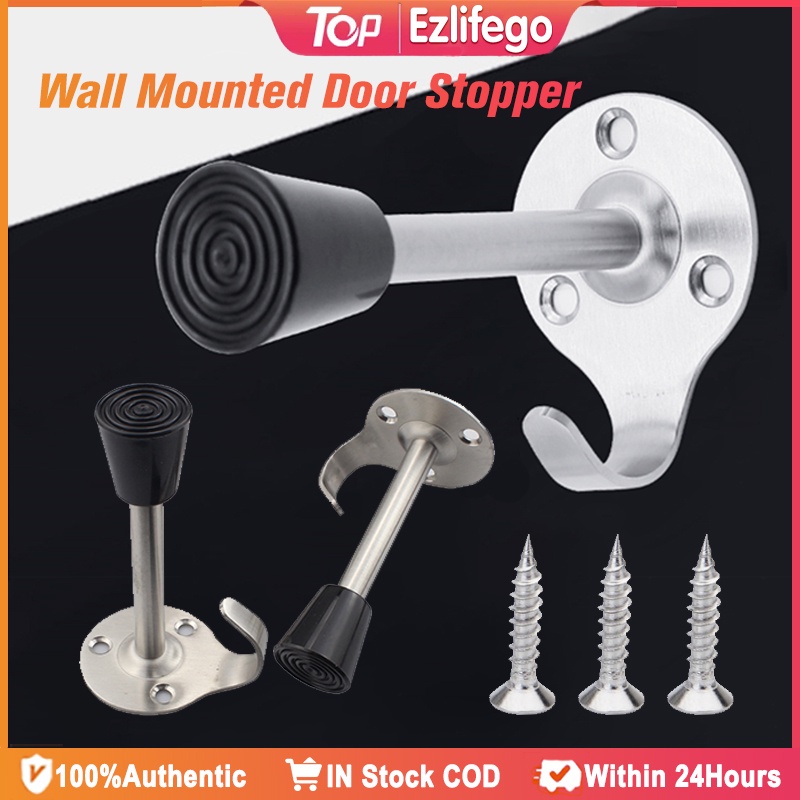 Door Stopper Bedroom Stainless Steel Heavy Duty Wall Mounted Rubber ...