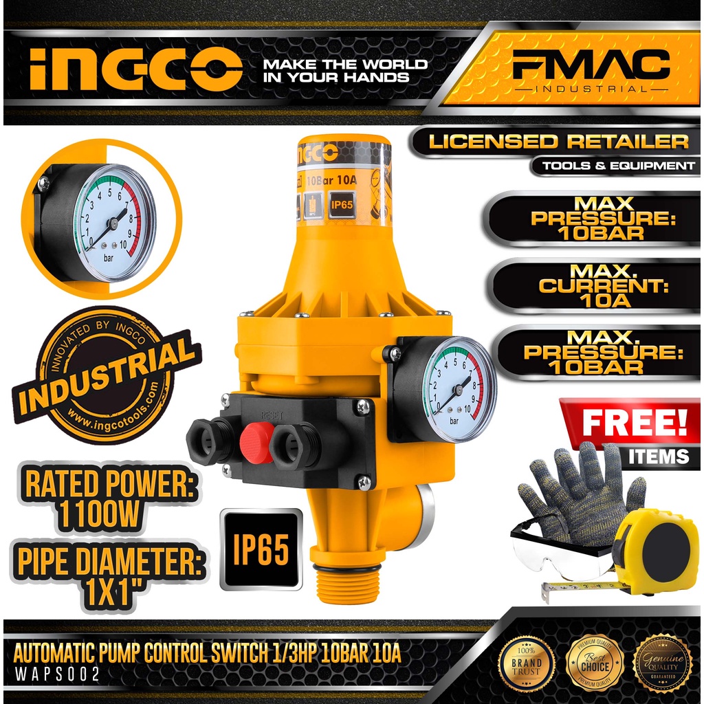 INGCO Industrial Automatic Pump Control Switch 1/3HP 10Bar 10A IP65 ...