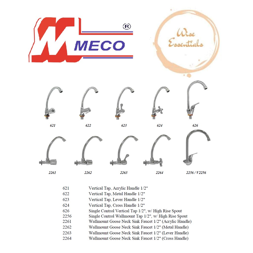 MECO Sink Faucet (Vertical Tap, Single Control Vertical Tap, Wallmount ...