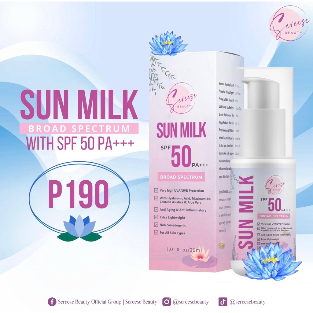 Sereese Beauty Sun Milk SPF 50 PA+++ ONHAND with FREEBIES!! | Shopee Philippines